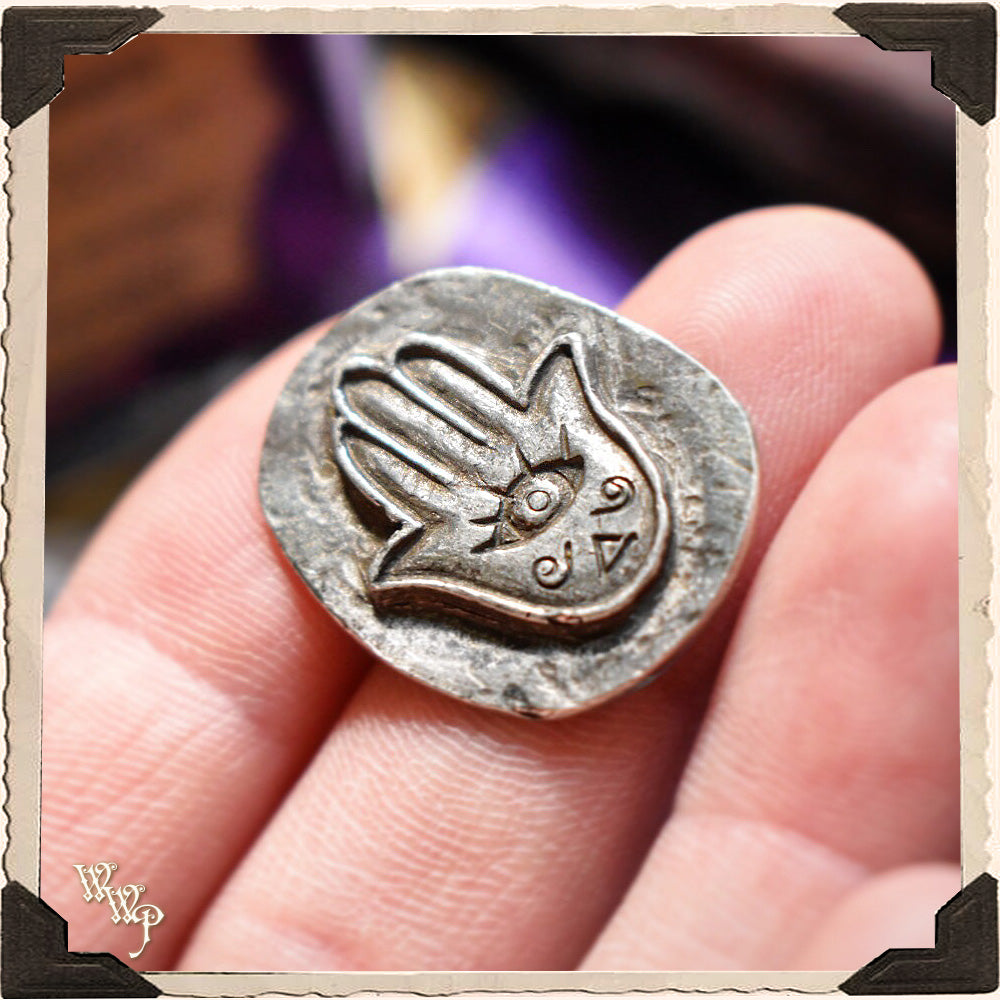 HAMSA POCKET STONE. Pressed Metal Talisman For Protection Against Evil ...