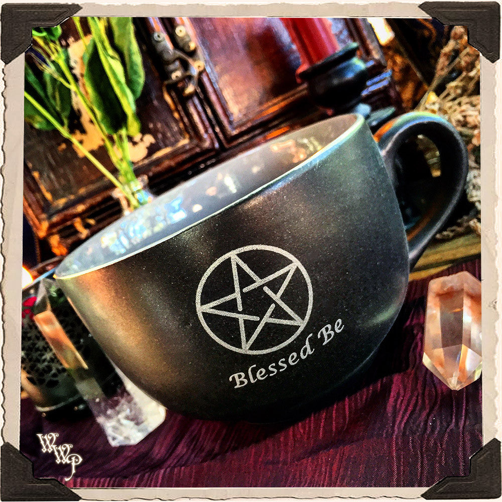 "BLESSED BE" PENTACLE COFFEE / TEA MUG. Large Black & Gray Witches ...