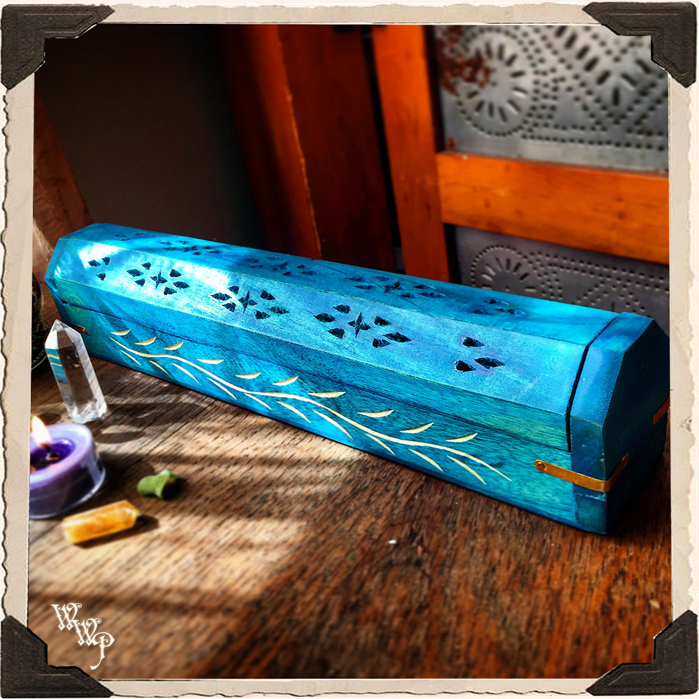 GYPSY TEAL WOODEN INCENSE BURNER. Box For Incense Sticks & Cones ...