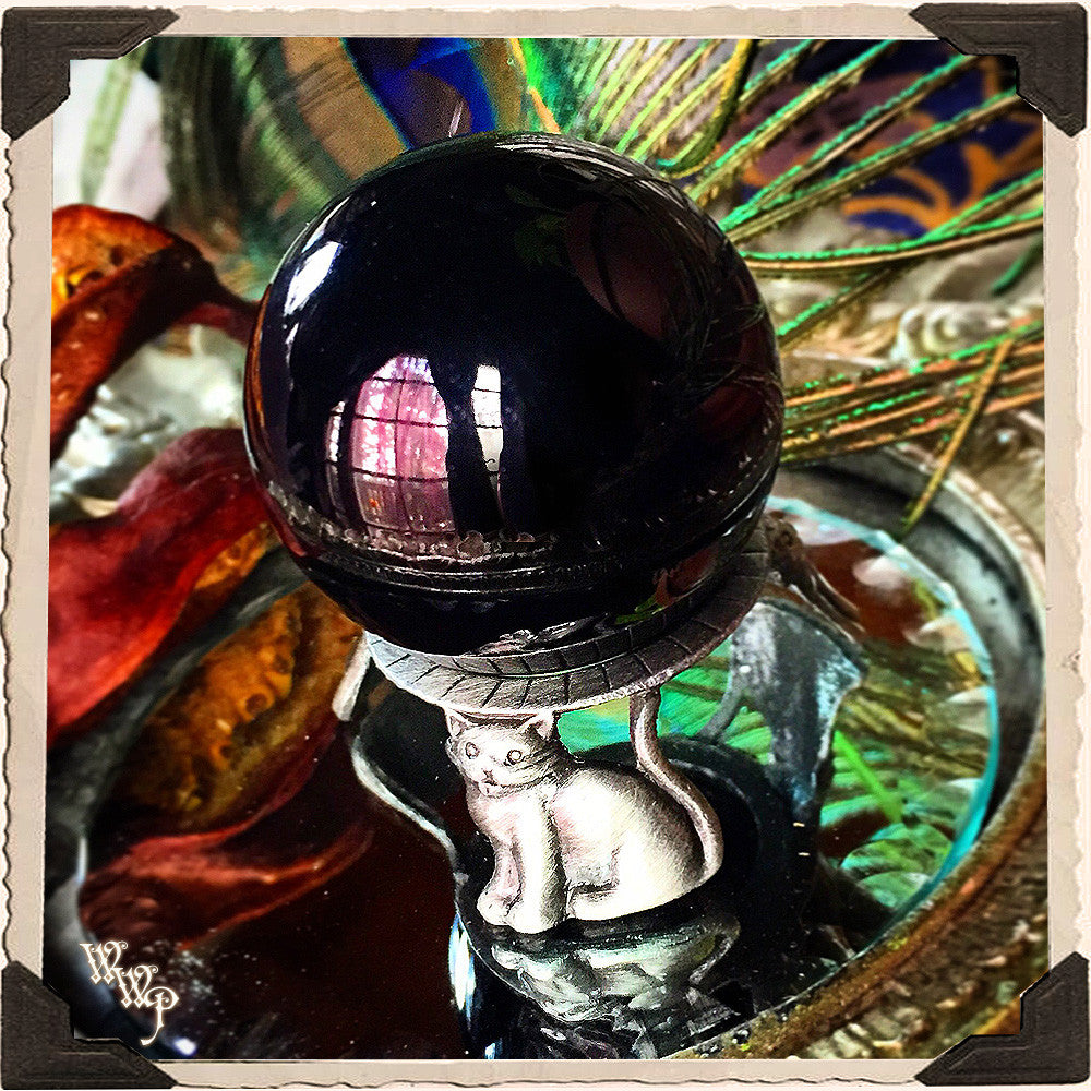 PEWTER CAT SPHERE STAND/ BASE. Witch's Crystal Sphere Holder. 40mm - 7 ...