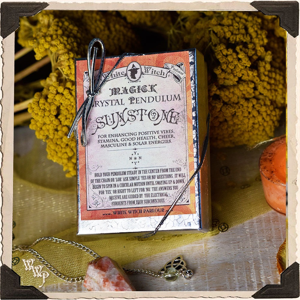 SUNSTONE CRYSTAL PENDULUM with Triquetra Charm. For Masculine Sun Ener ...