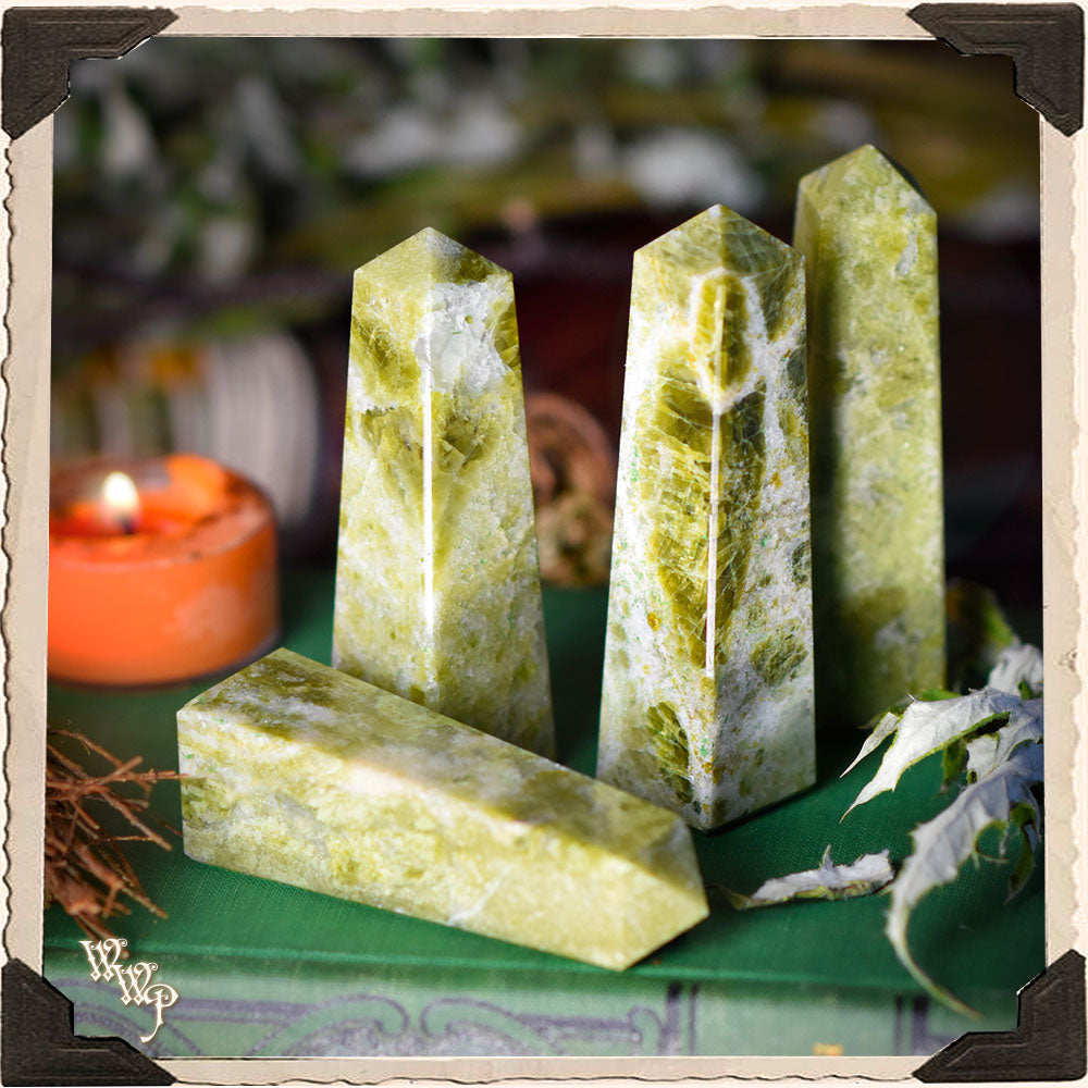 VESUVIANITE (IDOCRASE) CRYSTAL OBELISK . For Anxiety, Cooperation & Ba ...